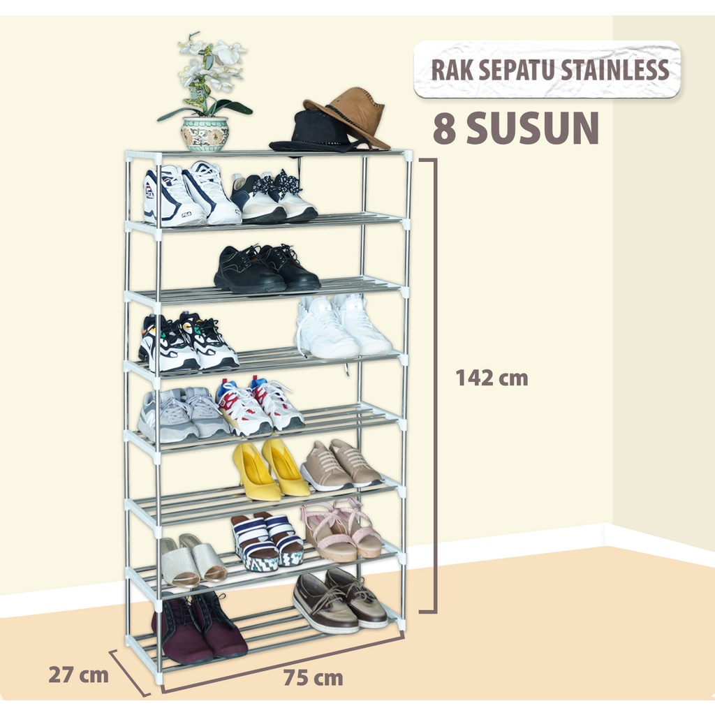 Jual Rak Sepatu Sandal 8 Susun Stainless Steel Besar Portable ...
