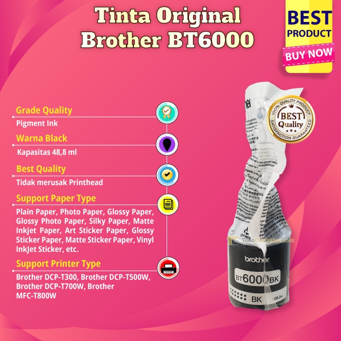 Jual Tinta Refill Brothr Original BT6000BK Black, Tinta Refill Printer ...