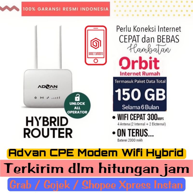 Jual Modem Orbit 4G Advan CPE Start Hybrid Bonus total kuota 150gb atau ...