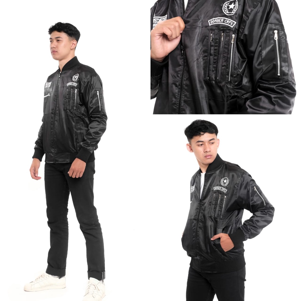 Jual CREDIFOX Jaket bomber pria hitam polos casual / Jacket motor ...