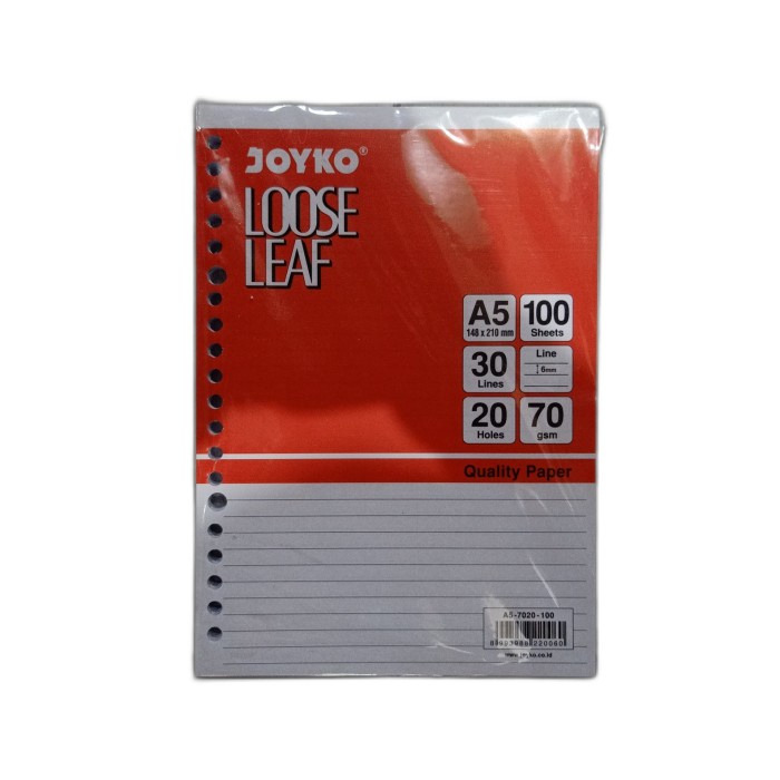 Jual Loose Leaf / Isi Kertas File / Binder Joyko A5-7020 / 100 Lembar | Shopee Indonesia