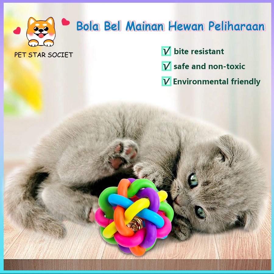 Jual mainan kucing bola tujuh warna berlonceng hewan peliharaan Mainan ...