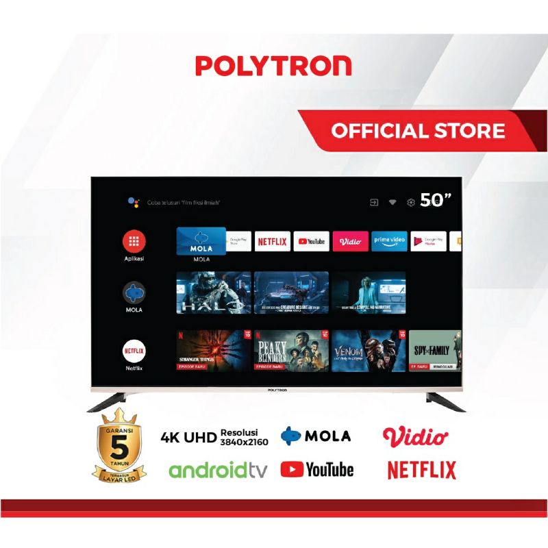 Jual POLYTRON SMART ANDROID TV 50 INCH PLD 50UG5959 GOOGLE TV 4K UHDR ...