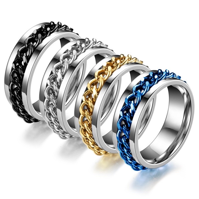 Jual CINCIN PRIA RANTAI GAYA PUNK BAHAN TITANIUM STAINLESS STEEL Anti ...