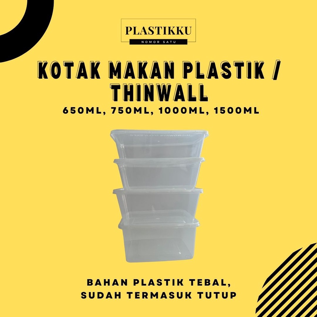 Jual Kotak Makan Plastik Thinwall Kotak Persegi Panjang 650ml 750ml 1000ml 1500ml