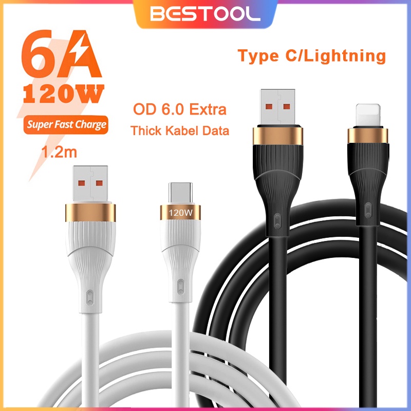 Jual BESTOOL Kabel Charger USB Tipe C/Lightning 6A 120W Super Fast ...