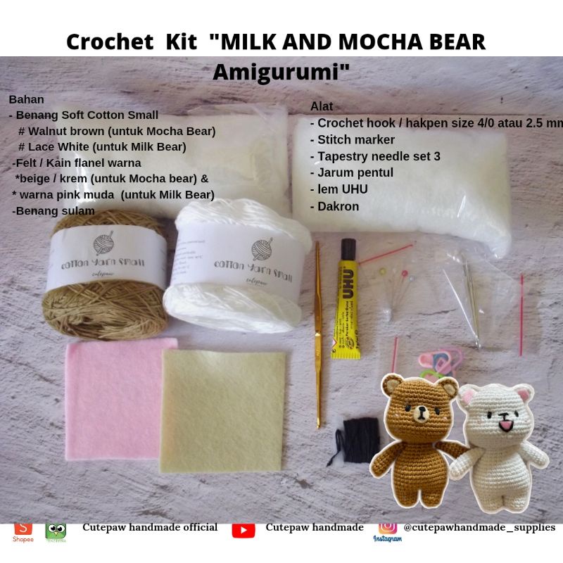 Jual Crochet Kit Milk & Mocha Bear Amigurumi - Free Tutorial | Belajar ...