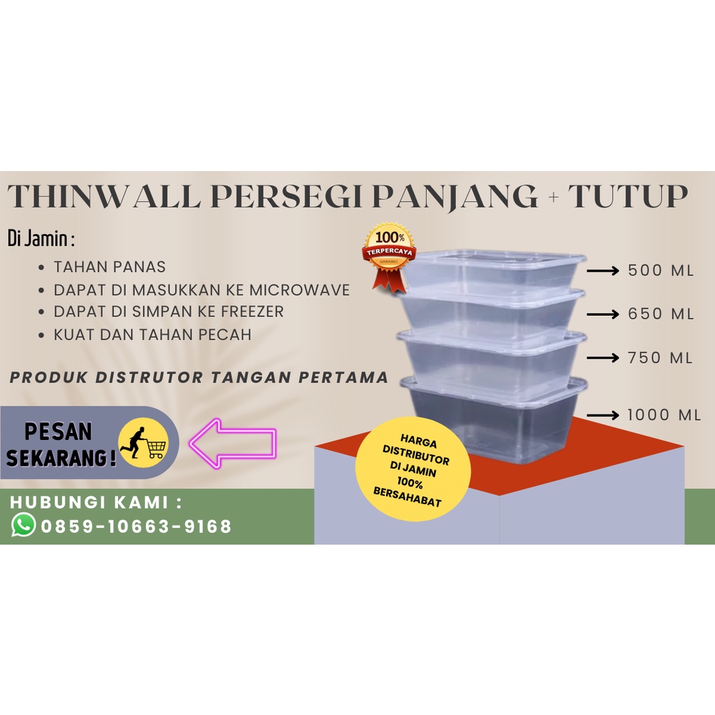Jual Grosir Kotak Makan Plastik Persegi Panjang Thinwall Rectangle