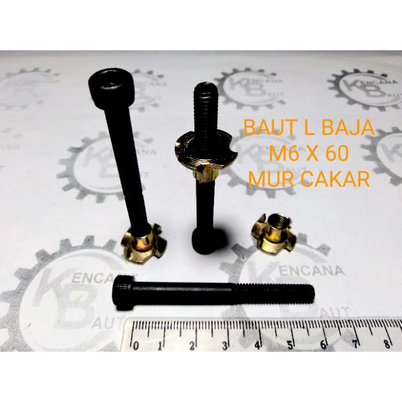 Jual BAUT SPEAKER M6 X 60 L BAJA + MUR CAKAR / BAUT SPEAKER M6 X 60 L HITAM KUNCI L5 PANJANG 6 ...