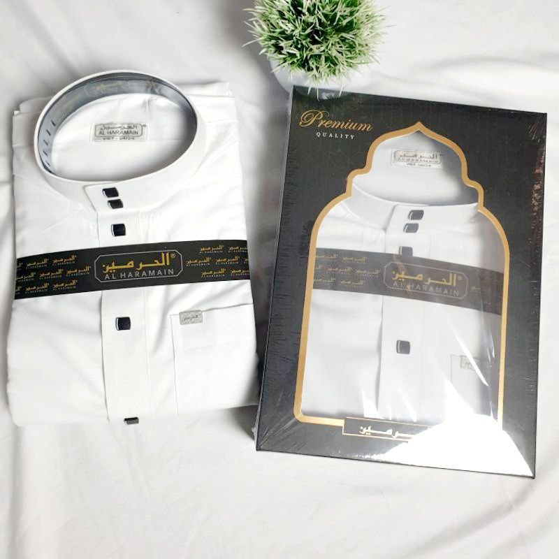 Jual Al Haramain Gamis Pria Putih Wool Kancing Kotak Premium Non Manset ...