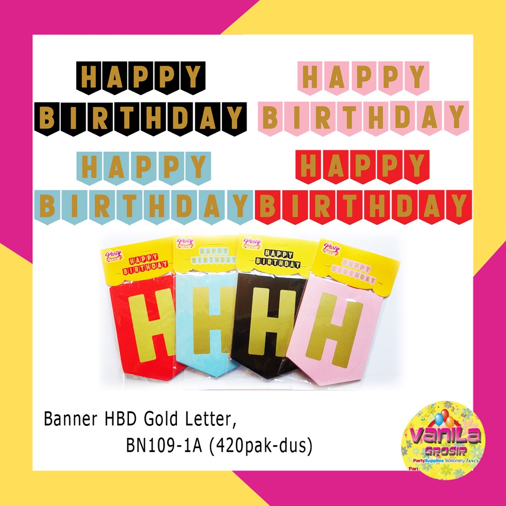 Jual (1Set) Banner Segilima Tulisan HBD GOLD , banner ulangtahun anak ...