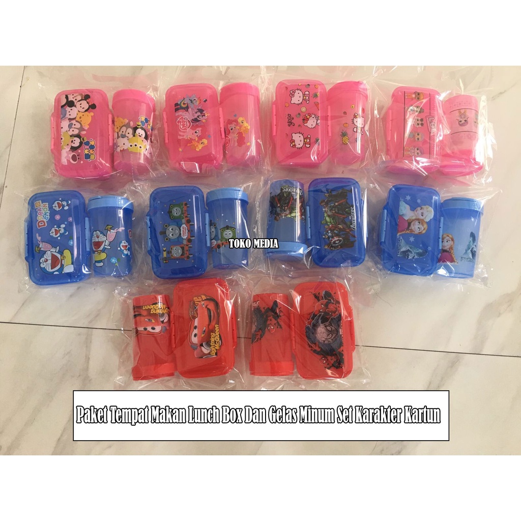 Jual Paket Tempat Makan Lunch Box Dan Gelas Minum Set Karakter Kartun | Shopee Indonesia