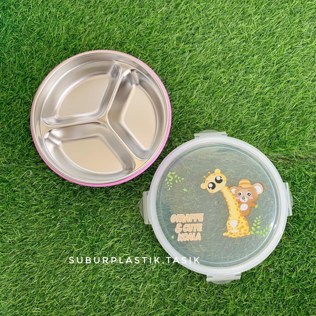 Jual Lunch Box Stainless Bulat Premium Gambar Kartun 3 Sekat Besar ...