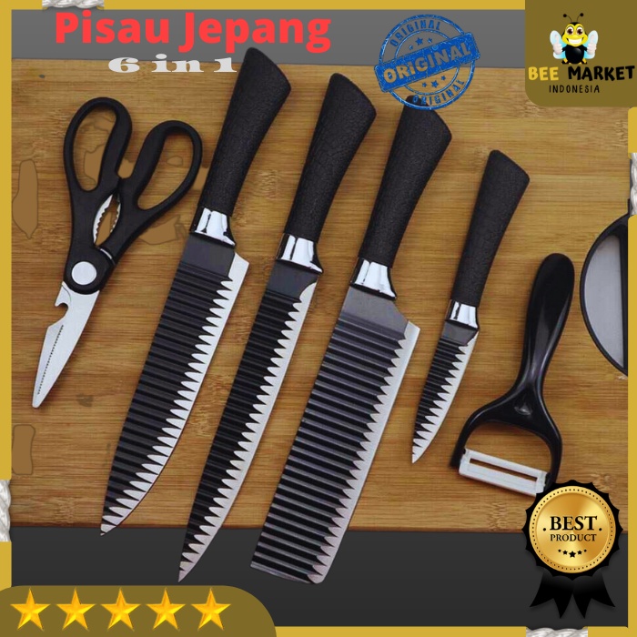 Jual Pisau Dapur Jepang Set Lengkap 6 in 1 Super Tajam Premium Quality | Shopee Indonesia