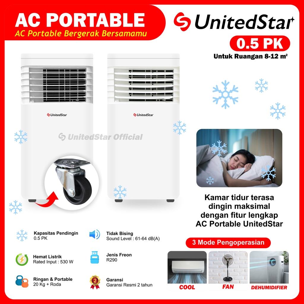 Jual AC Portable Terlaris.UnitedStar 0.5PK.3/4PK.Terbaru.Garansi Resmi ...