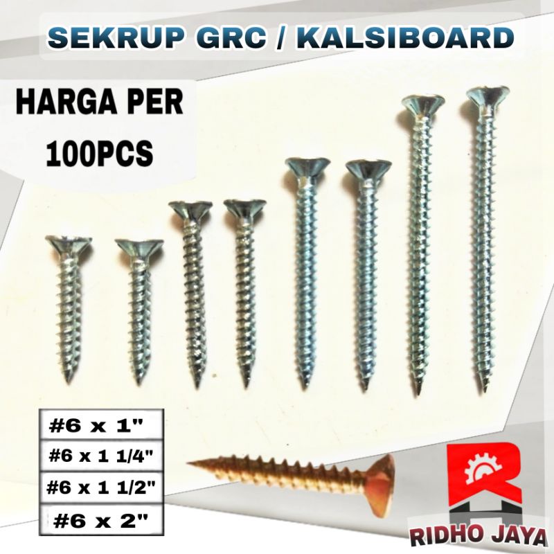 Jual 100Pcs Baut Sekrup Kalsiboard Baut Skrup Kuning GRC Kalsi 6x 1" 11 ...