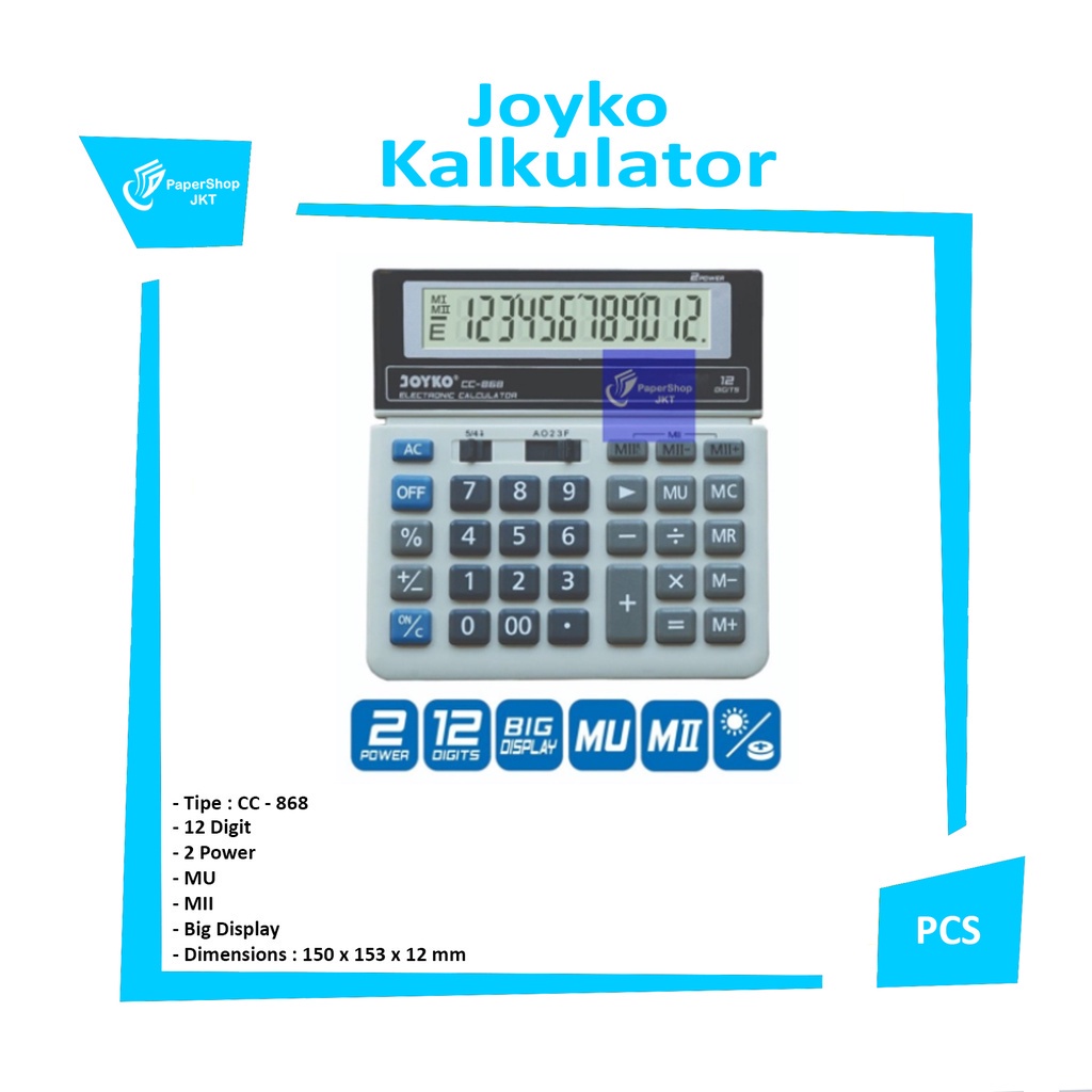 Jual JOYKO - Kalkulator 12 Digits CC-868 -Pcs | Shopee Indonesia