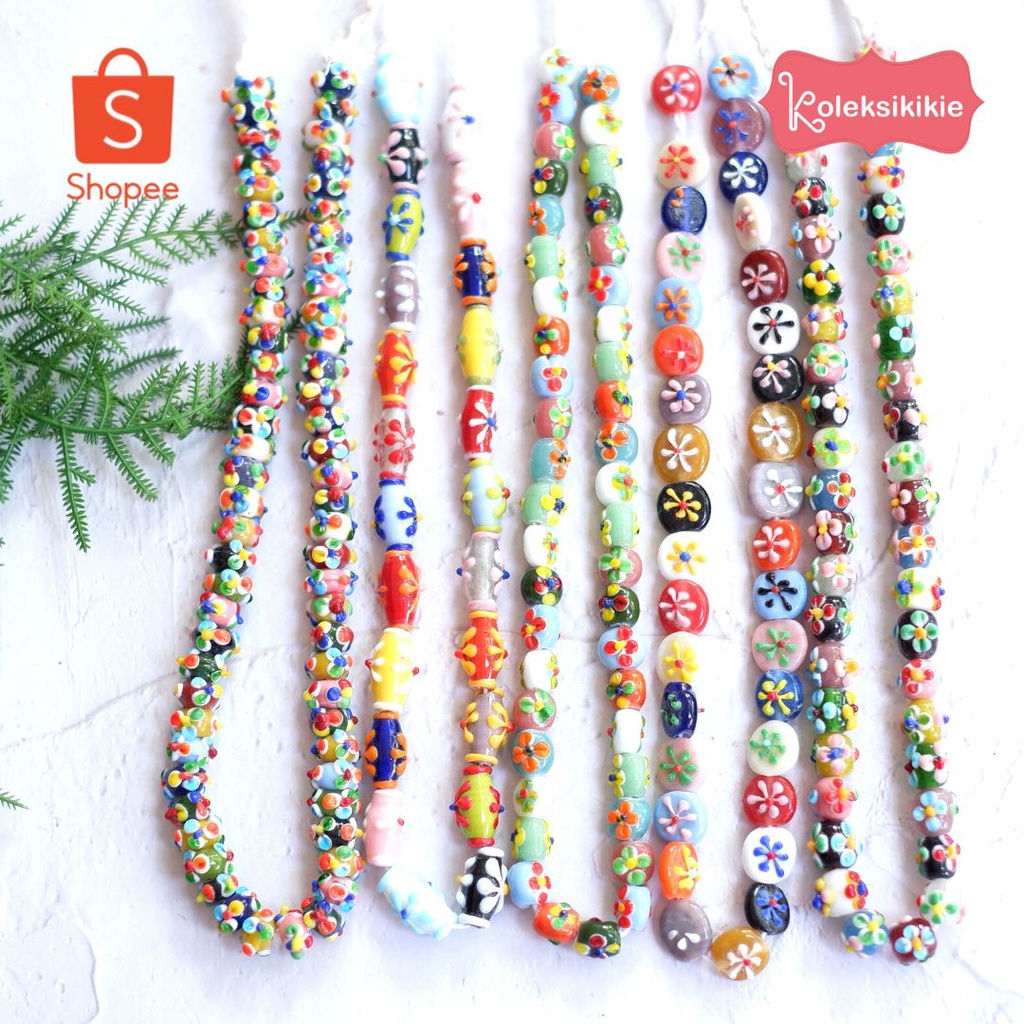 Jual Manik Kaca Handmade Motif Bunga Timbul (1Untai) | Shopee Indonesia