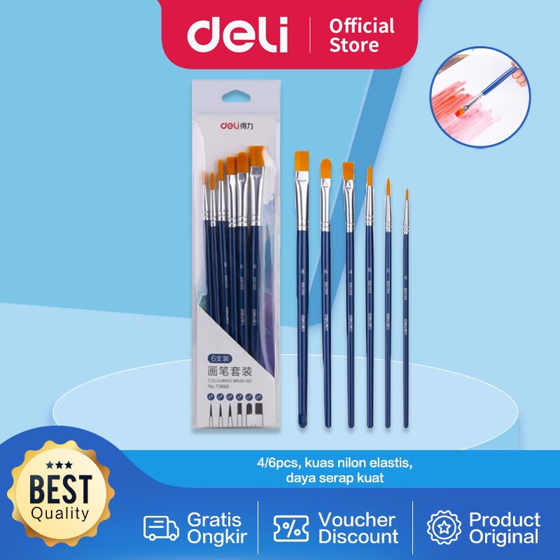 Jual Deli set kuas warna biru (4/6pcs /pack) kombinasi bentuk kuas ...