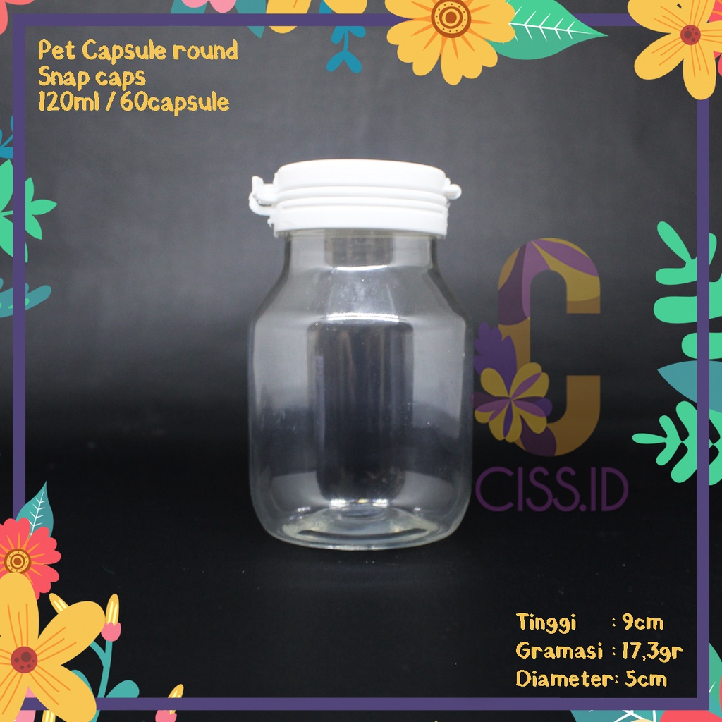 Jual BOTOL KAPSUL BULAT 120ML ISI 60KAPSUL PET KEMASAN OBAT PIL TUTUP ...