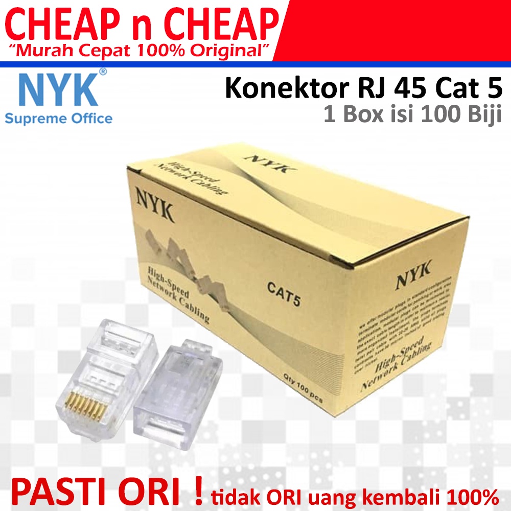 Jual NYK Konektor RJ 45 CAT 5 isi 100pcs - Connector UTP Kabel Lan RJ45 ...
