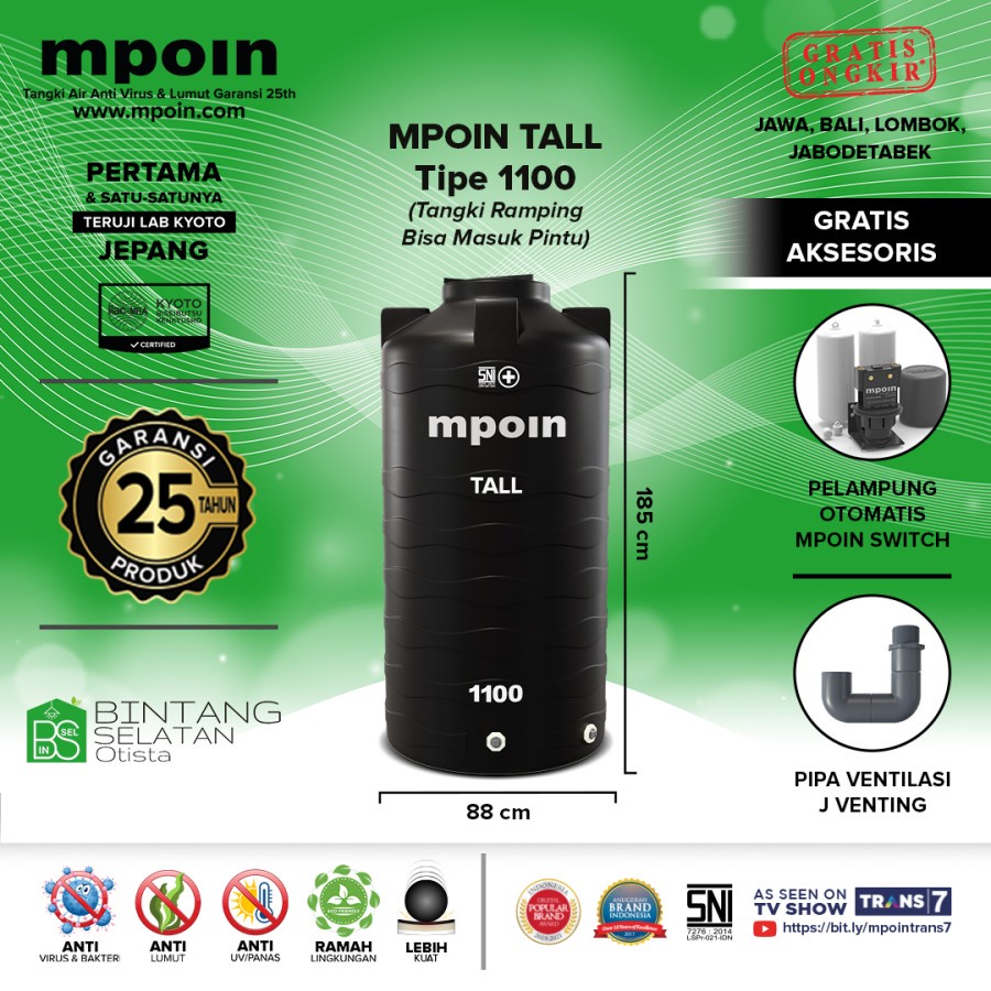 Jual MPOIN TANGKI TOREN TANDON AIR / KIMIA TANGKI RAMPING 1100LTR ...