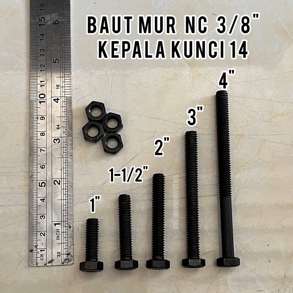 Jual BAUT MUR HITAM 3/8 INCH - KEPALA KUNCI 14 MM DRAT KASAR | Shopee Indonesia