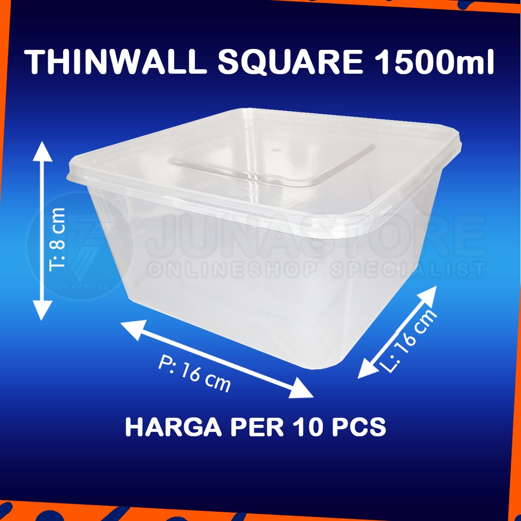 Jual Thinwall SQUARE / KOTAK 1500ml + tutup (10pcs) | Shopee Indonesia