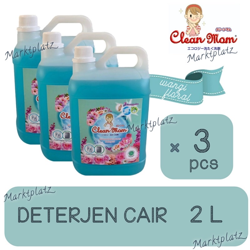 Jual 3 Jerigen Sabun Deterjen Cair Liquid Clean Mom 2 liter | Shopee ...
