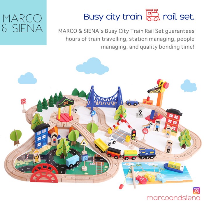 Jual Mainan Kota Rel Kereta Api Kayu MNS Wooden Busy City Train Rail ...