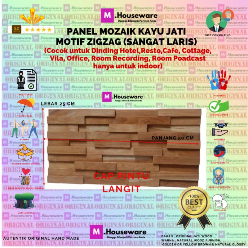 Jual Panel Dinding KAYU JATI Premium Motif Mozaik 3D / Wood Panel UK ...