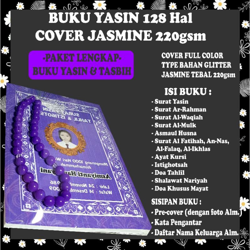 Jual Buku Yasin 128 hal terjemahan cover Jasmine full color dan tasbih ...
