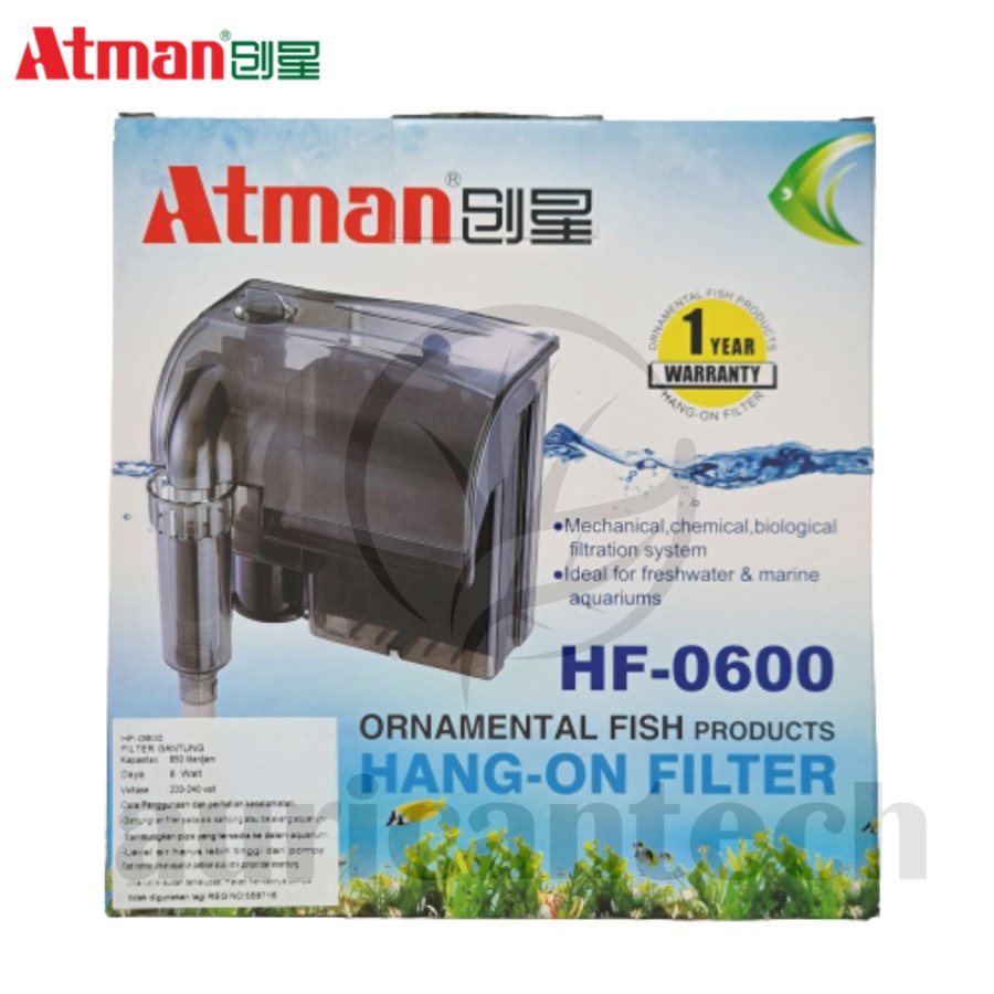 Jual Filter Gantung Aquarium - Hang on Atman HF-0600 Hangon 650 LPH HF ...