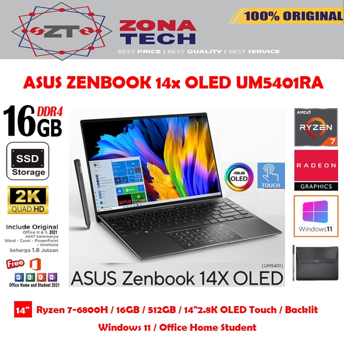 Jual Asus Zenbook 14x Oled Um5401ra Ryzen 7 6800u 16gb 512gb Ssd