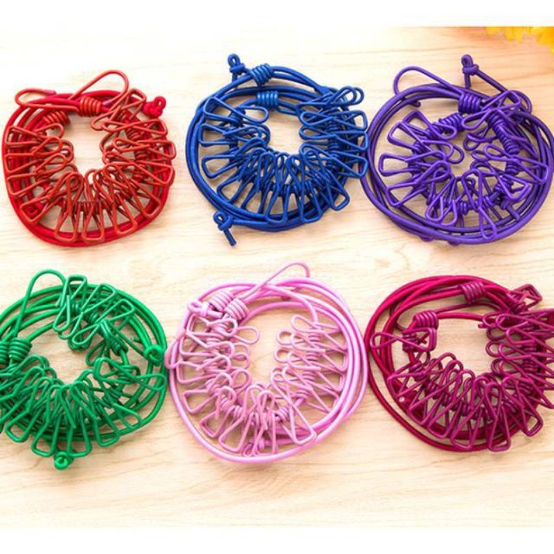 Jual Tali jepitan jemuran pakaian 12 jepit portabel bahan kawat besi ...