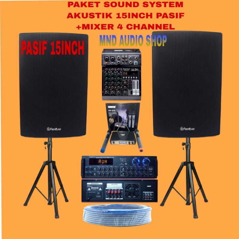 Jual paket sound system outdoor 15inch pasif +amplifier +mixer audio 4channel | Shopee Indonesia