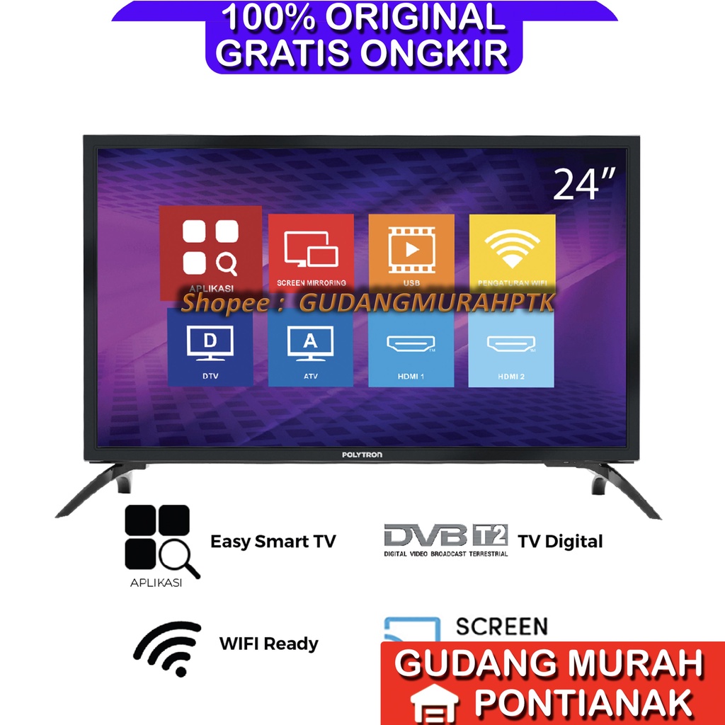 Jual POLYTRON TV LED 24Inch Easy Smart TV PLD-24MV1859 Bisa Miracast ...