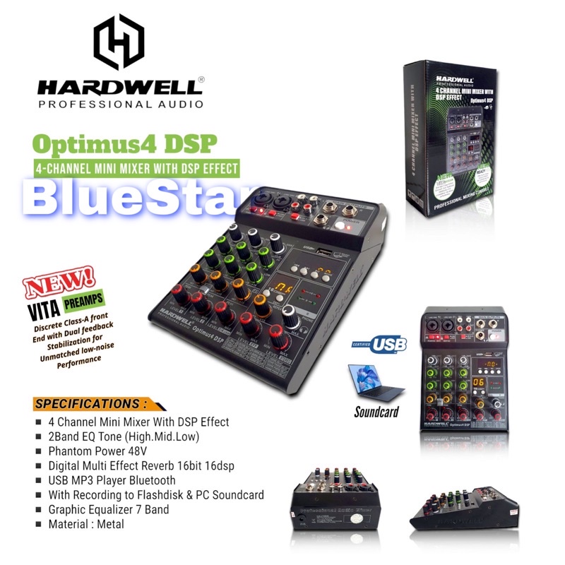 Jual Mixer Hardwell Optimus 4 Original 4 Channel Bluetooth - PC Soundcard | Shopee Indonesia
