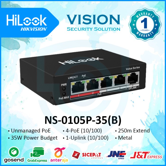 Jual Unmanaged Switch Poe Hilook By Hikvision 4 Port Ns-0105P-35(B) 35W Terlaris | Shopee Indonesia