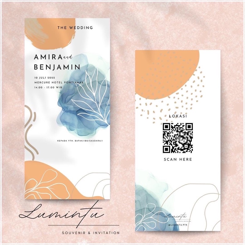 Jual Summer abstract paint invitation / undangan pernikahan aesthetic ...