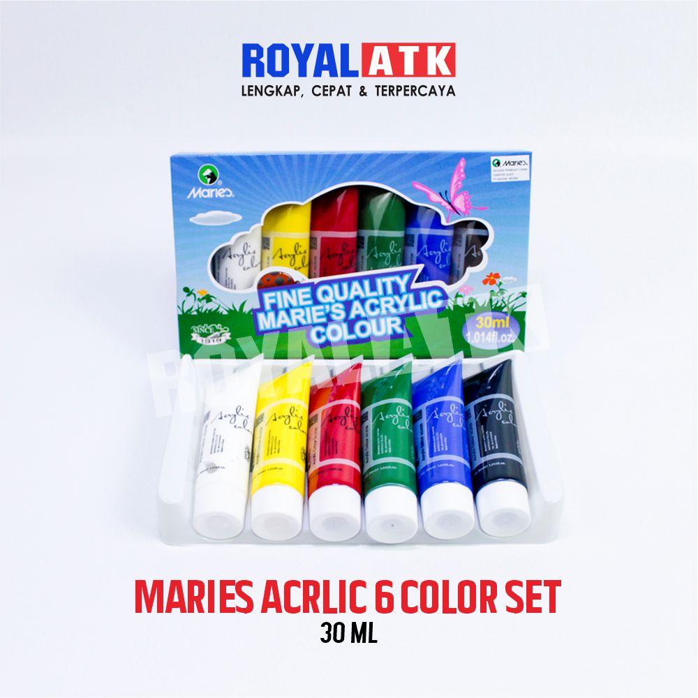 Jual Cat Akrilik Set Lukis Maries Isi 6 Warna Dasar x 30 ml / Marie's ...