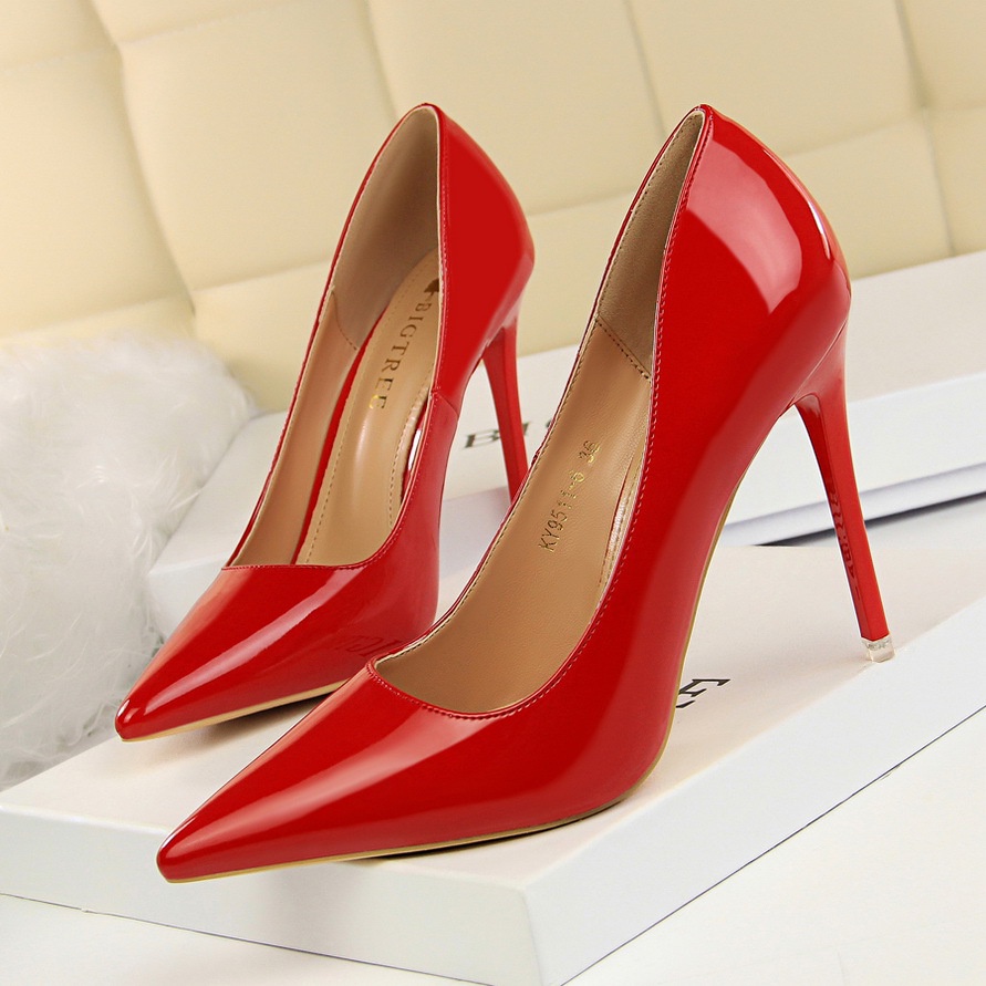 Jual [LEONA] Red 34-40 [11cm] [23] Heels Glossy Polos- Woman Heels BIG ...