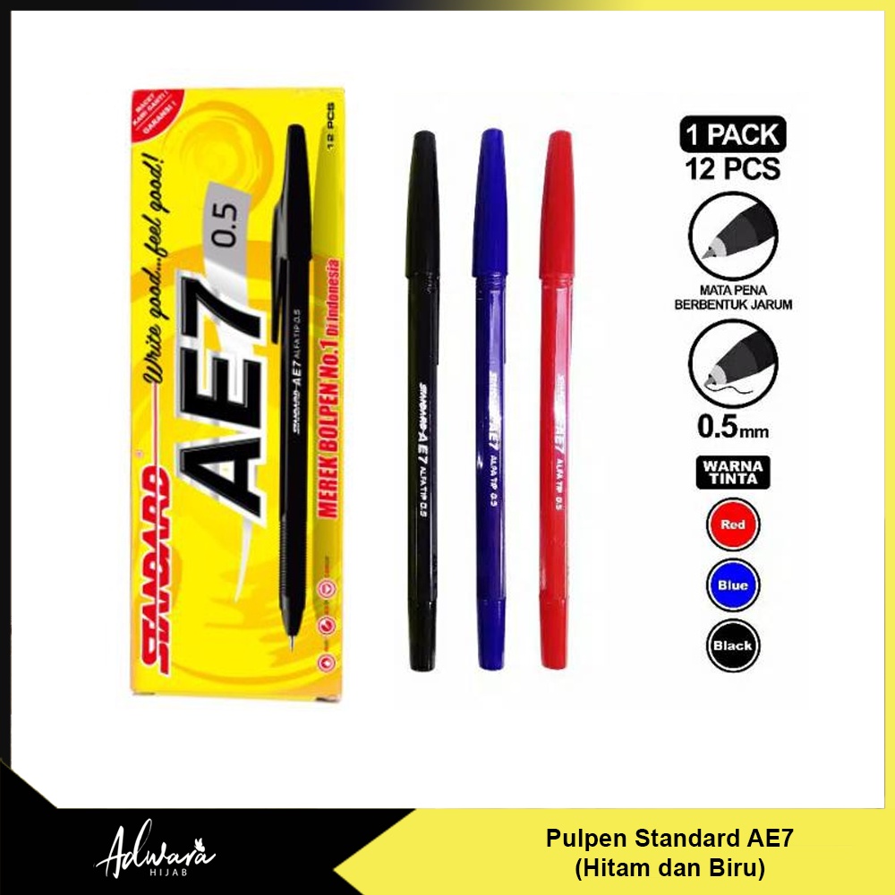 Jual Pulpen Standard AE7 / Pena Alat Tulis Eceran Per Pcs (Hitam dan Biru) | Shopee Indonesia
