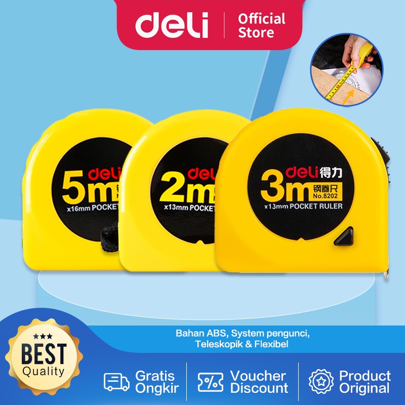 Jual Deli Measuring Tape / Meteran Tukang / Meteran Gulung Mini 2 3 5 ...