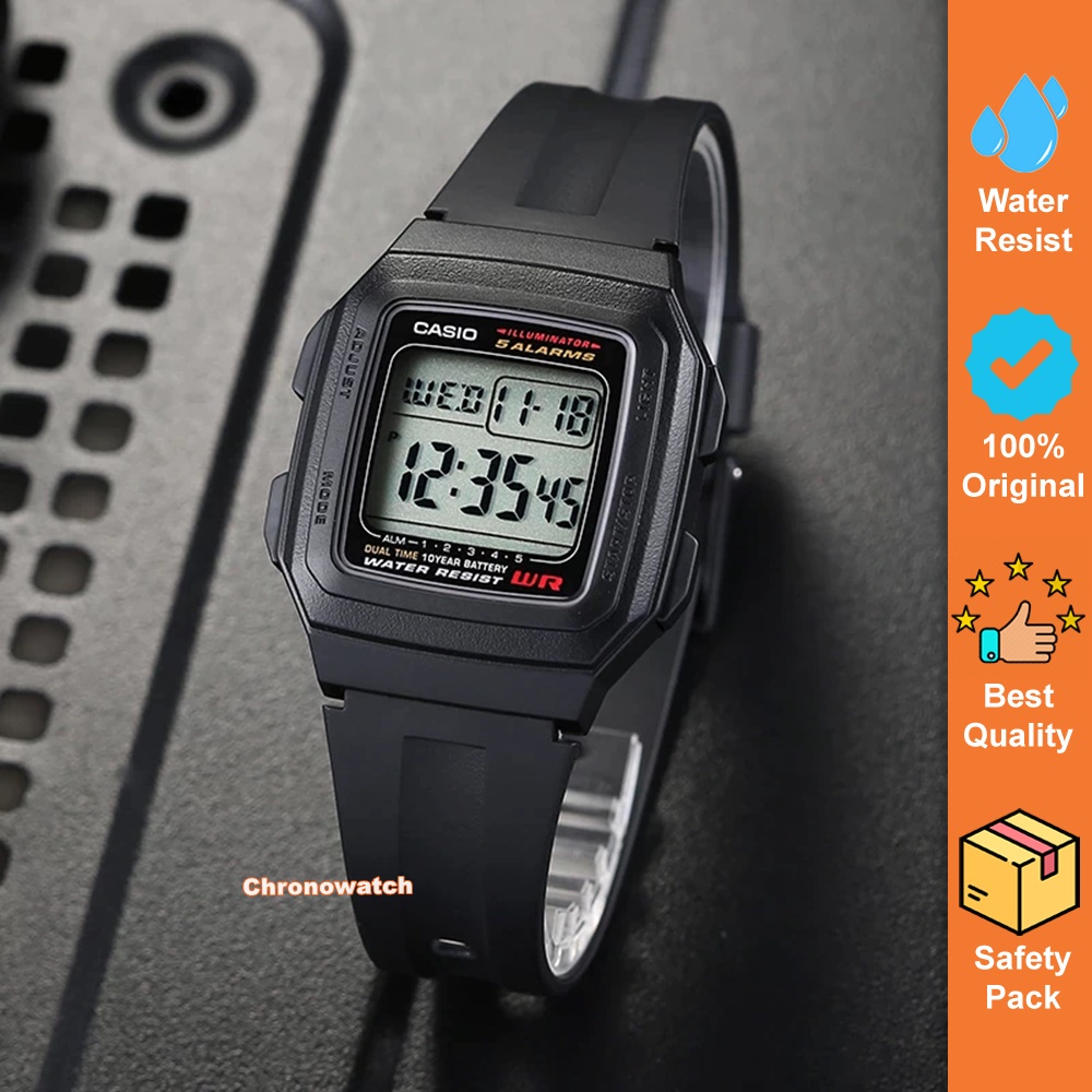 Jual Jam Tangan Pria Wanita Casio F-201WA-1ADF General Digital Original Black Resin Water ...