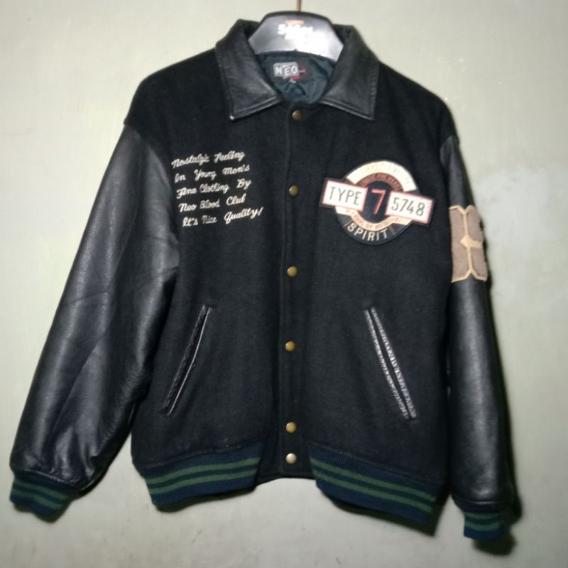 Jual vintage neo blood kulit, wool and leather varsity jacket original ...