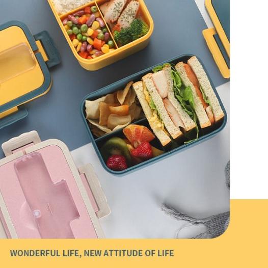 Jual Kotak Tempat Makan / Lunch Box / PP Jerami Gandum / Bento Set 1000ml - Kuning | Shopee ...