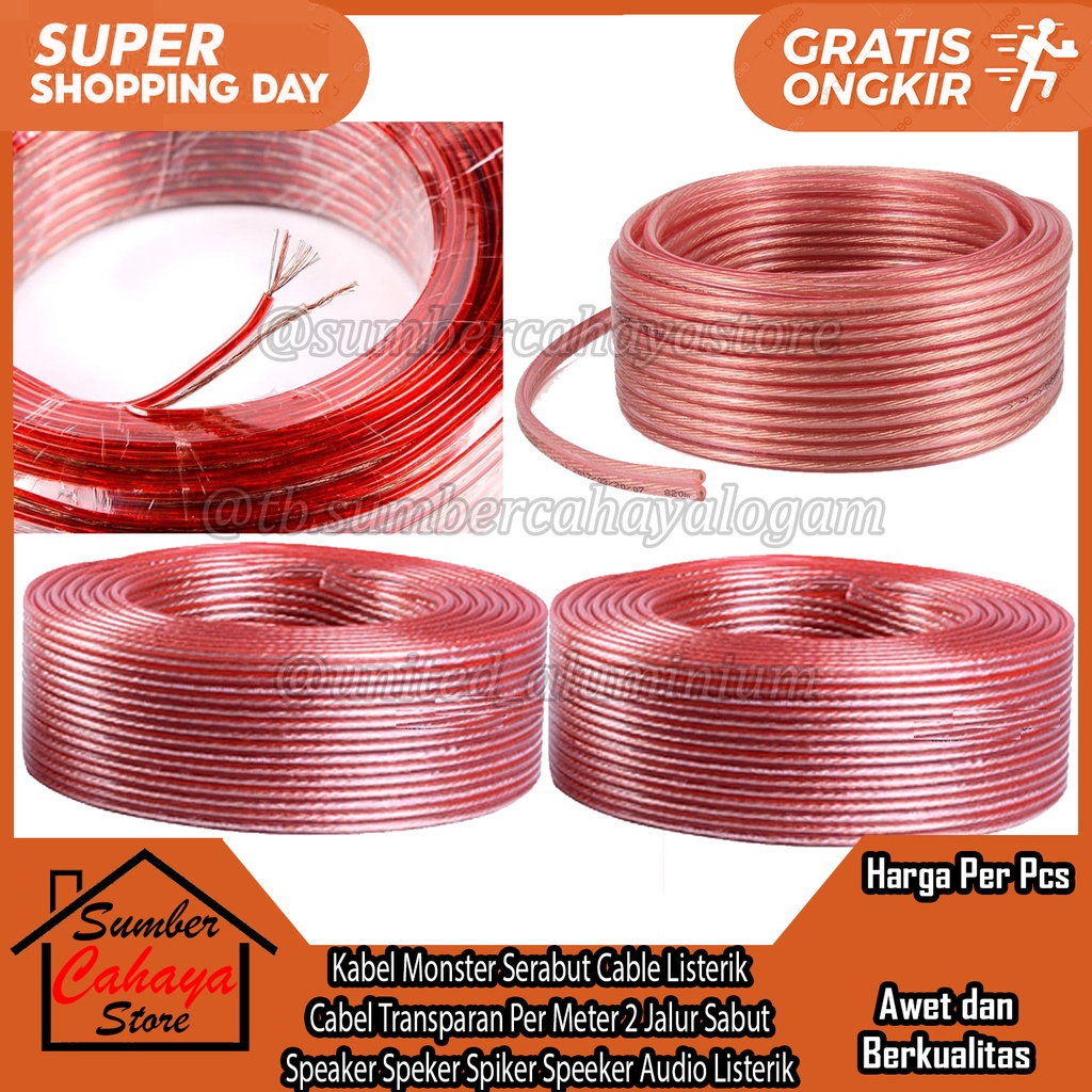 Jual Kabel Monster Serabut Cable Listerik Cabel Transparan Per Meter 1 ...