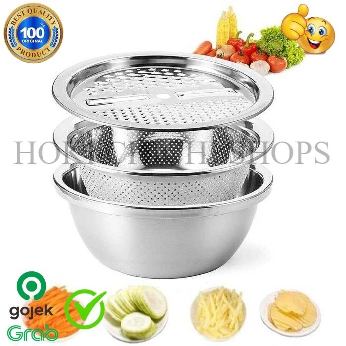 Jual 3in1 Slicer Colander Baskom Saring Pemotong Pemarut Sayur ORIGINAL ...