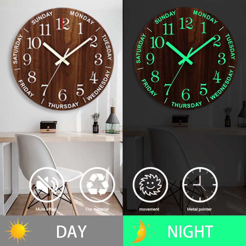 Jual Jam Dinding Nyala Glow in The Dark Bulat Quartz Design Luminous ...